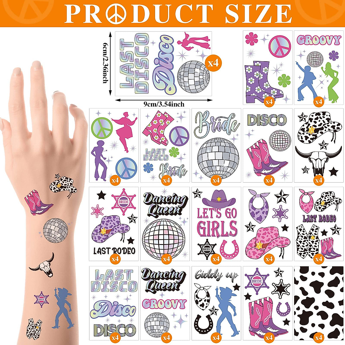 280 Pieces Bachelorette Temporary Tattoos Glitter Styles Last Rodeo Disco Temporary Tattoos Bride Tattoos Giddy up Party Decoration Cowgirl Bridesmaid Favor Bride to Be Gift Bridal Shower Supplies