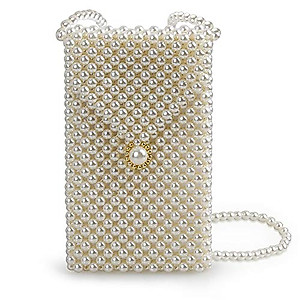 Hogoo Luxury White Pearl Purses Shoulder Bag for Women Pearl Bag Crossbody Beaded Clutch Evening Bag (WhiteSet2)