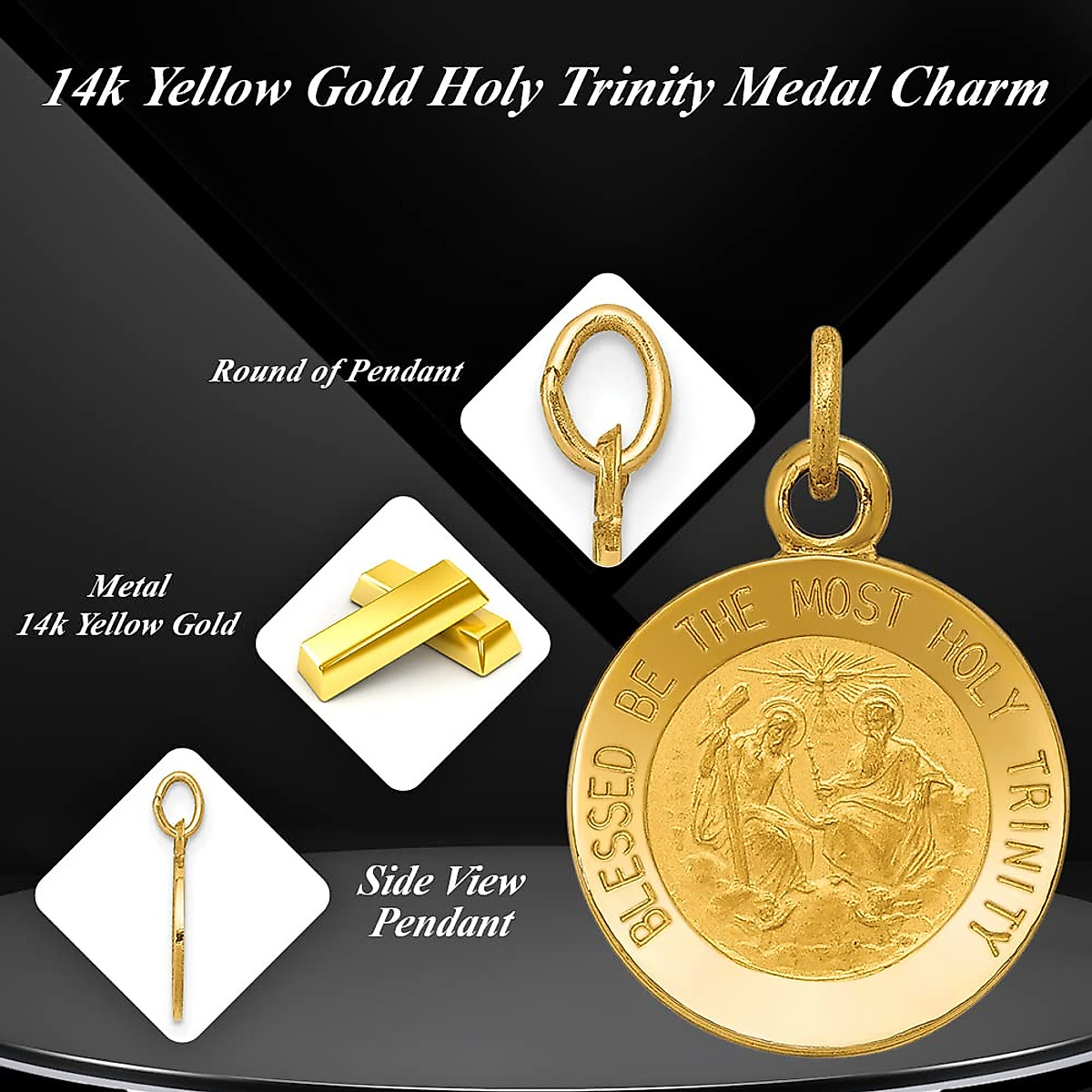Auriga Fine Jewelry 14k Yellow Gold Holy Trinity Medal Pendant (L- 16 mm, W- 11.5 mm) Gift for Women