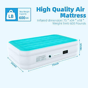 TWUBLK Air Mattress Full AirBed Inflatable/deflatable 18" Built in Pump (Blue)
