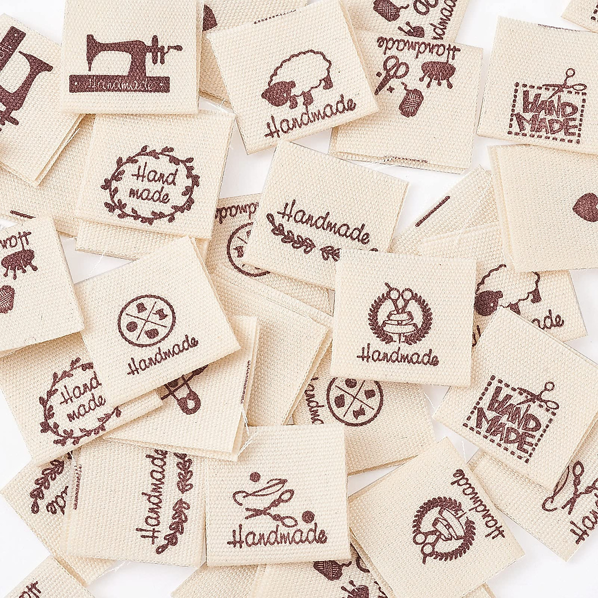Beadthoven 300pcs 10 Styles Woven Sewing Labels Handmade with Love Vintage Sew-On Labels Embossed Clothes Fabric Tags for Knitting Quilting Sewing Garment DIY Crafts