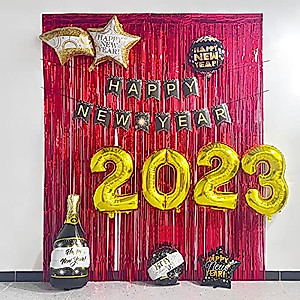 Red Foil Fringe Curtain Party Decorations, Melsan 3.2 x 8 ft Metallic Tinsel Curtains Streamer Backdrop for Christmas, Birthday, Anniversary, Valentine's Day Party Decorations, Pack of 2