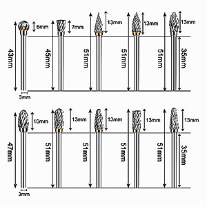 HOMEIDOL Carbide Burr Set Die Grinder Bits Rotary Tool Bits 1/8" Shank 10 PC Double Cut Wood Carving Accessories Cutting Burrs Metal Grinding Engraving Polishing Porting Trimming