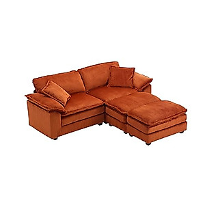 Free Combination Convertible Modular Sectional Sofa Cloud Couch, Comfy Corduroy Double-Upholstered Sleeper Sofa,84.6" Wide Loveseat Couches with Moveable Ottomans and Detachable Pillow-top Armrest