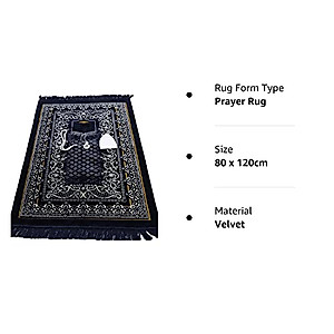 Modefa Free Prayer Cap, Beads & Car Hanger, Islamic Prayer Rug Janamaz - Plush Velvet Wide (Navy Blue)