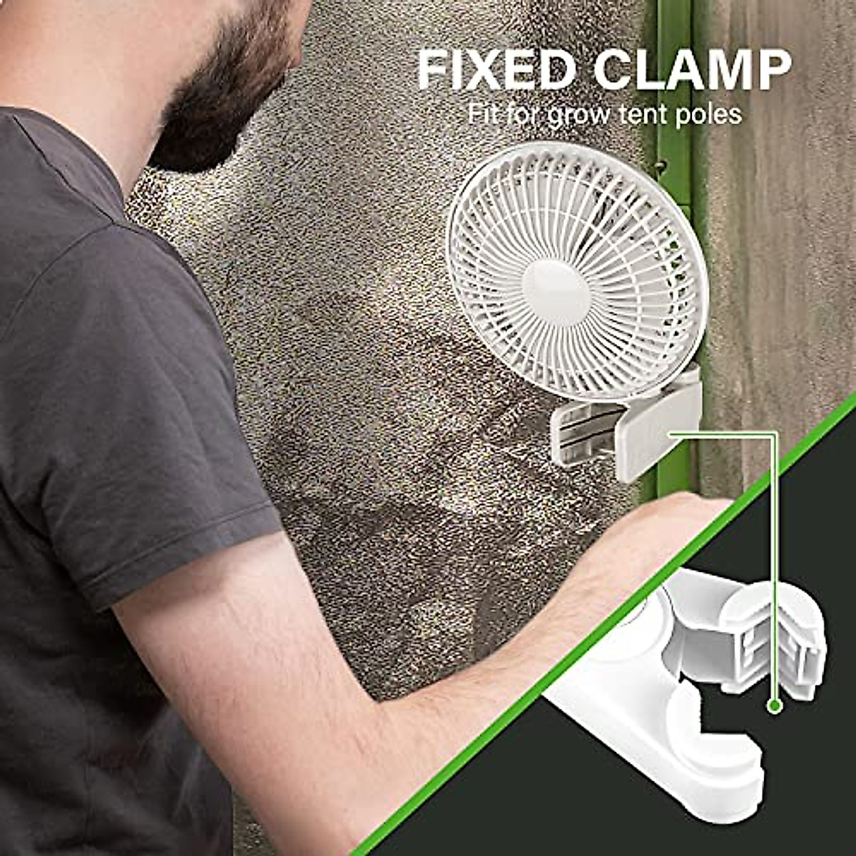 InfiniPower 6-Inch Grow Tent Poles Clip Fan, Monkey Fan, Manually Adjustable 90° Angles, 15W, 2-Speeds Control, 53 inch Cord Length, White,2-PACK(GLFANXCLIP6)