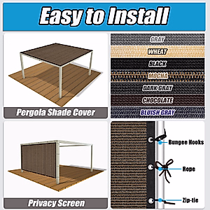 Amagenix 90% Sun Shade Cloth with Grommets, 12' x 16' Pergola Replacement Shade Cover Canopy Privacy Screen for Outdoor Patio Garden, Mocha (We Customized)