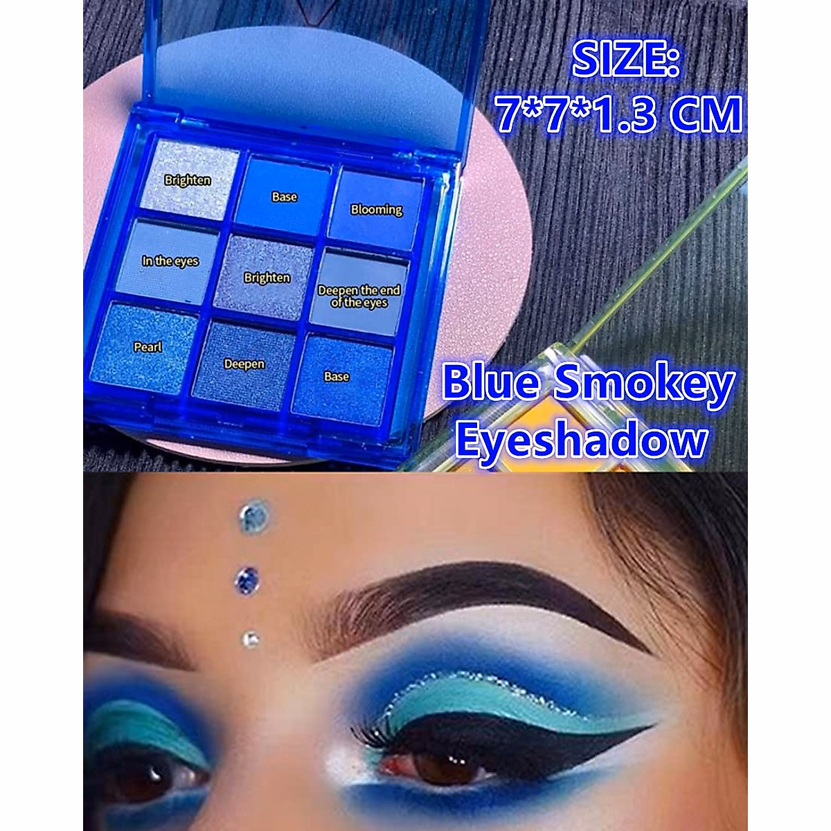 Go Ho 9 Style Blue Grey White Powder Makeup Eyeshadow Palette,Matte & Pearl Shimmer Design Waterproof Cool Blue Eye Eyeshadow Palette for Women&Girls(Blue)