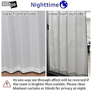 One-Way See Through Privacy Lace Curtains [Ninja], 194 Sizes, Made in Japan, Pinch Pleated 2 Panels Set, Hooks & Rings Included, Insulating, White Semi Sheer for Living Room/Bedroom, 49.2"W x 94.9"L