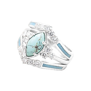 Elegant Rings Turquoise Ring for Women 3-in-1 Simulated Diamond CZ Ring Engagement Rings Bohemian Ring Jewelry (A, 8)