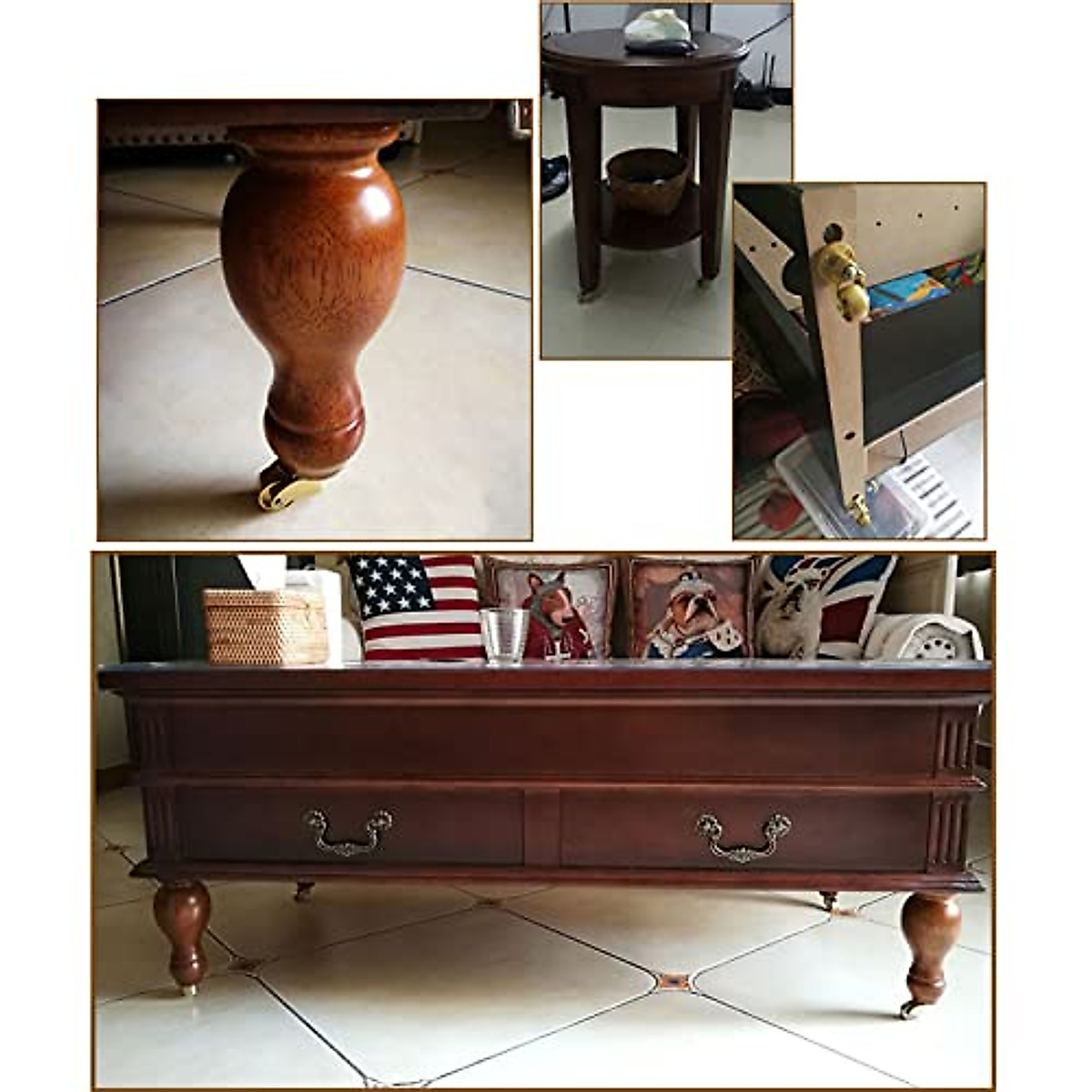 Caster Furniture，Rubbered Trolley Wheels， 4 Pcs Solid Brass Universal Castors 360°Swivel Furniture Casters Wheels for Furniture,Flower Stands,Small Bed,Chair,Cabinet,Antique Vintage,Screw Style Fittin