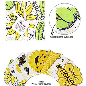 Soimoi Honey Bee Print Precut 5-inch Cotton Fabric Quilting Squares Charm Pack DIY Patchwork Sewing Craft- White & Yellow