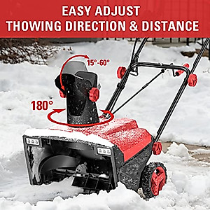 ECOMAX 19.5 Inch 15 AMP Corded Electric Snow Blower, with Double LED Lights, Overload Protection, 180° Rotatable Chute, Snow Thrower for Driveway Walking Path Yards, Model: ELG10, Black&Red