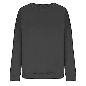sales today clearance prime only Women's Long Sleeve Sweatshirts Casual Crewneck Y2K Baggy Pullover Tops Loose Fit Trendy Aesthetic Shirts 2023 Dark Gray L