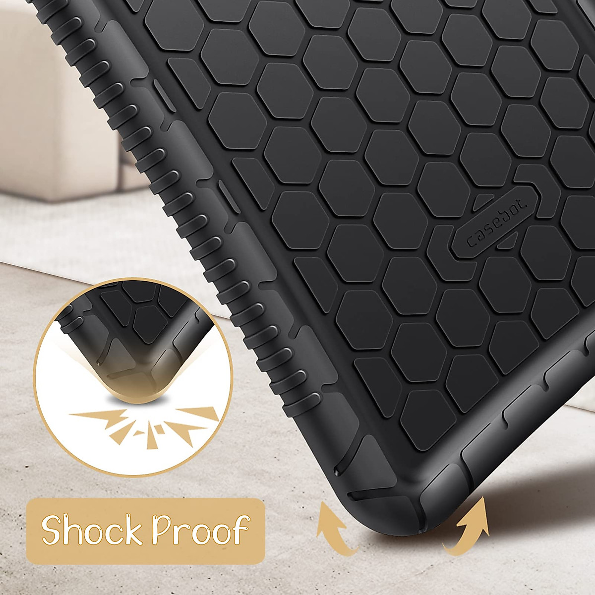 Fintie Silicone Case for iPad Mini 7 (A17 Pro, 7th Generation) 2024 / iPad Mini 6 (6th Gen) 8.3 Inch - [Honey Comb Series] Soft Lightweight Anti-Slip Shockproof Kids Friendly Cover, Black