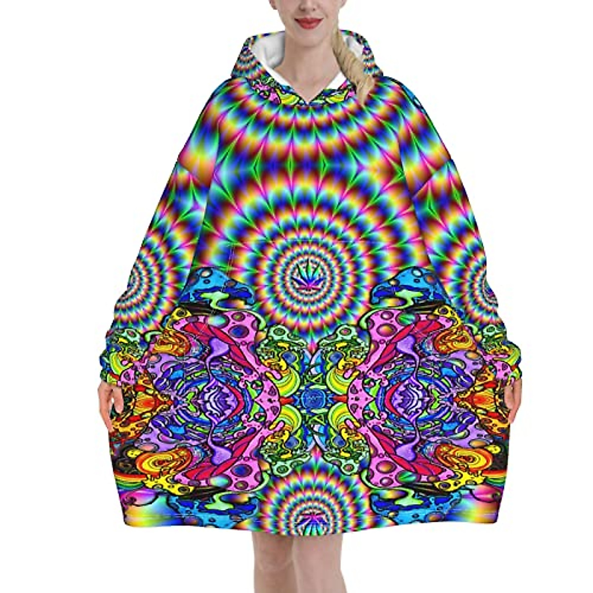 Abstract Mushroom Colorful Wearable Blanket Shirt Printed Pullover Super Dalian Hoodie Tv Blanket With Sleeves And Pockets