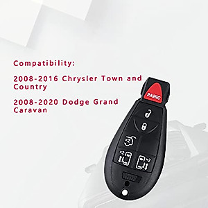 6 Buttons Keyless Entry Remote Control Car Key Fob for Chrysler Town and Country 2008-2016 Dodge Grand Caravan 2008-2020（M3N5WY783X） Pack of 2