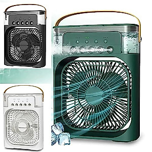 3 in 1 Air Cooler,Mini Portable Air Conditioners Fan with 3-Speeds/5 Humidifier Misting Hole/7 Colors Light,USB Rechargeable,Humidify Air Cooler,Adjustable Wind Direction,For Office Home (White)