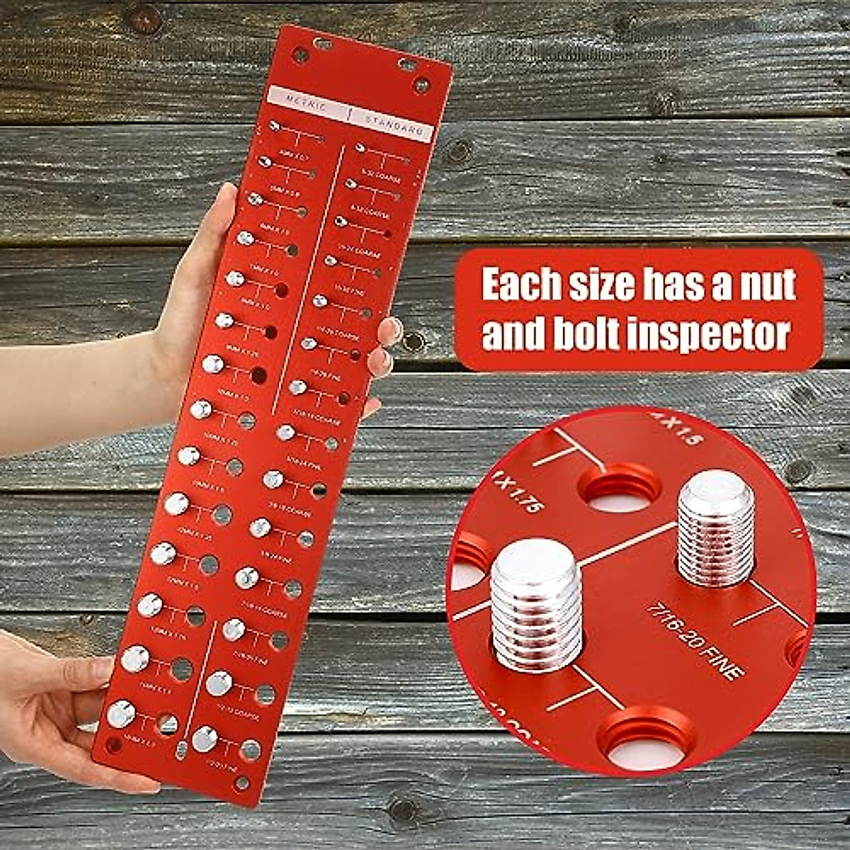 Retisee 28 Size 4'' x 20'' Bolt and Nut Identifier Gauge Nut Bolt Size and Thread Identifier Thread Pitch Gauge Standard Inch and Centimeter Ruler (Red,Classic)
