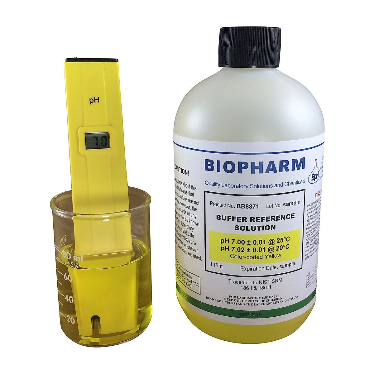 pH Buffer Calibration Solution Kit 3-Pack: pH 4.00, pH 7.00, pH 10.00 Buffers — 500 mL (1.06 Pint) Each — Color Coded — NIST Traceable for All pH Meters