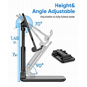 Adjustable Cell Phone Stand, Foldable Phone Holder Tablet Stand for Desk, Angle Height Adjustable Cell Phone Stand Compatible with Phone 11 Pro Xs Xs Max Xr, Mini,Tablets (Black)