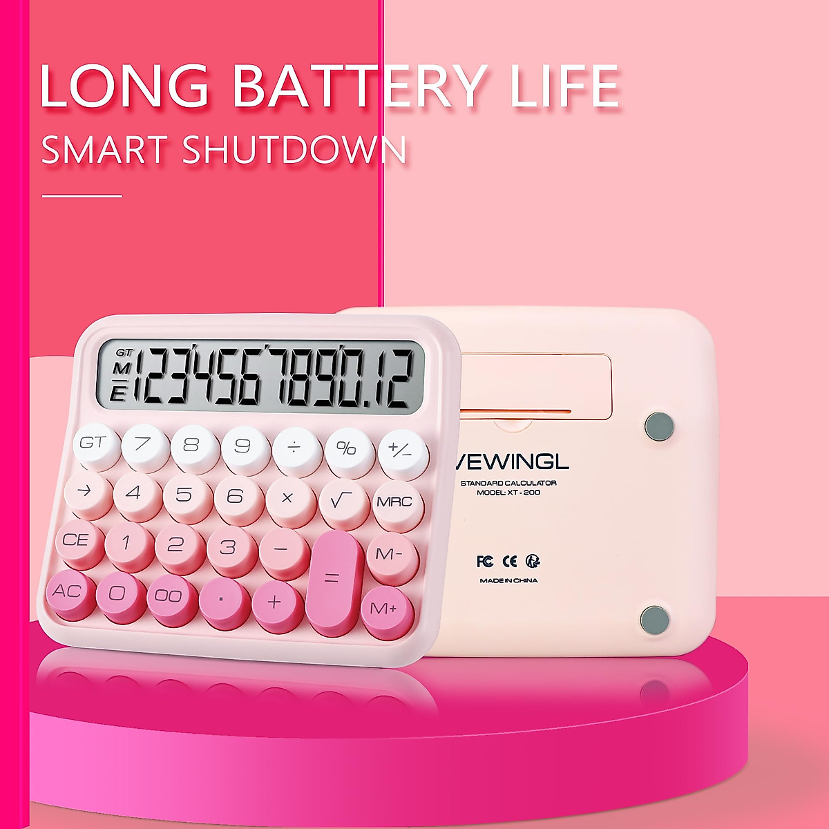 Standard Calculator 12 Digit,Desktop Large Display and Buttons,Pink Calculator with Large LCD Display for Office,School, Home & Business Use,Automatic Sleep,with Battery.6 * 5.15in