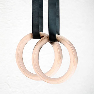 VGEBY Professional Gymnastic Rings Strength Training Birch Wooden Rings with Polyester Straps