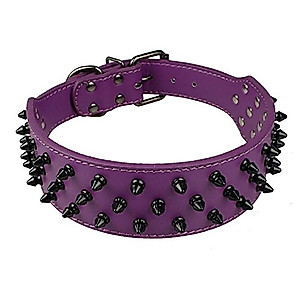 Benala 2" Black Leather Dog Collars Cool Spiked Studded Pet Dog Collar for Medium Large Dogs Pitbulls Mastiff Bully