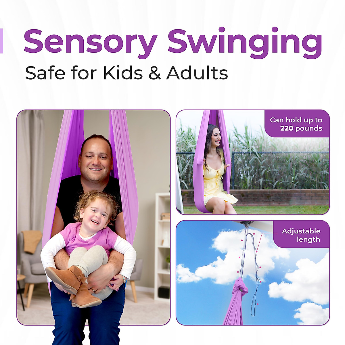 AWA Sensory Swing Indoor for Kids & Adults with Special Needs (Includes Hardware) Indoor Swing for Kids & Adults with Autism, ADHD, and Sensory Processing Challenges (Pink/Purple)