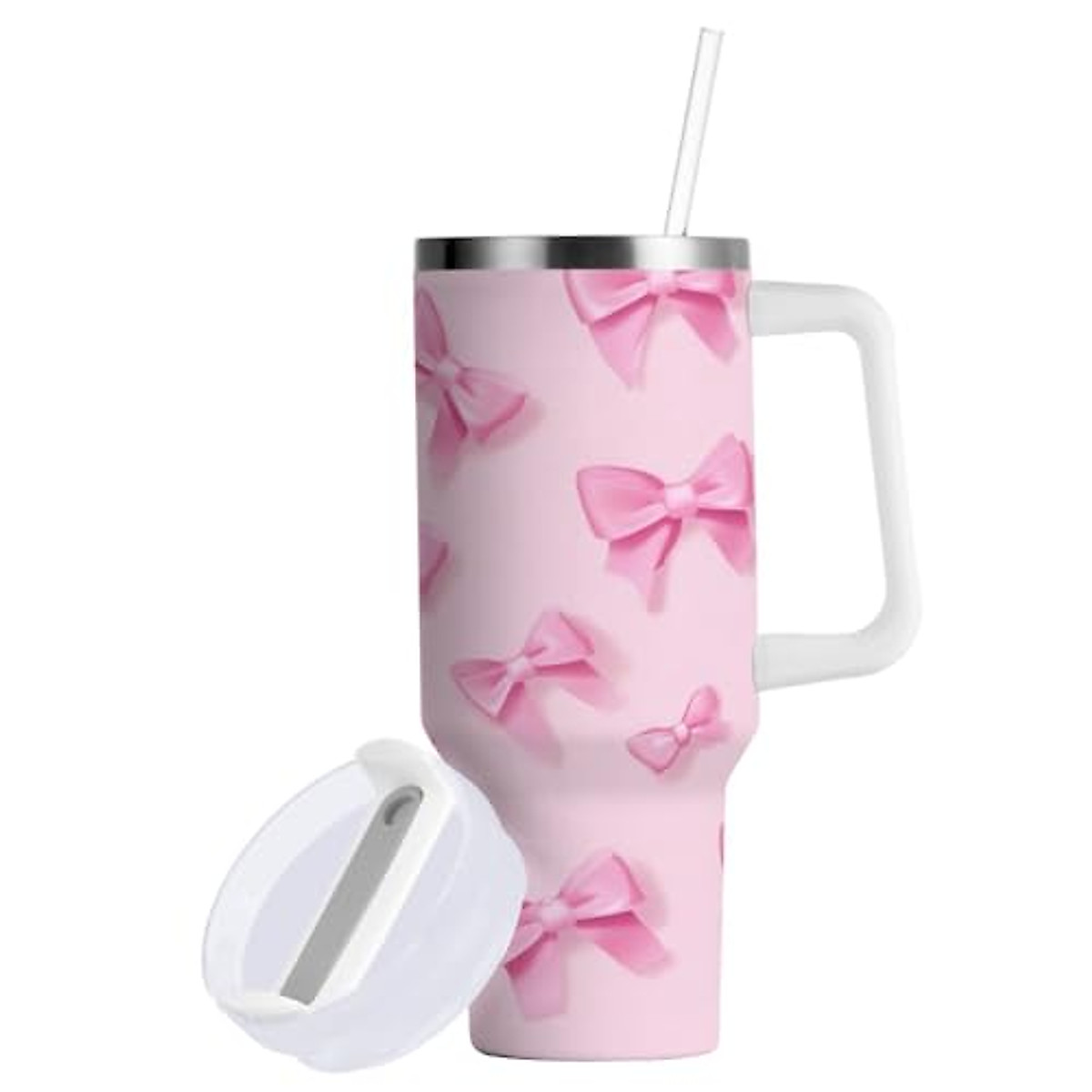 Jihqo Bow Tie 40 oz Stainless Steel Vacuum Insulated Tumbler with Handle and Straw Lid, Leakproof Water Bottle Double Wall Travel Mug Coffee Cup, Cupholder Friendly