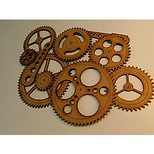 Steampunk Gears Wall Decor - Eight Gears, Two Push Rods - UNFINISHED - Free Shipping - Wood Gears