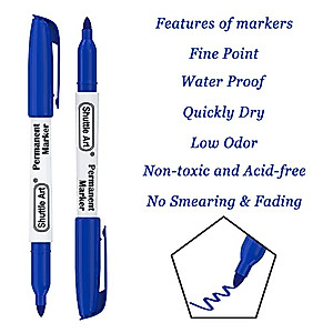 Permanent Markers,Shuttle Art 30 Pack Blue Permanent Marker set,Fine Point, Works on Plastic,Wood,Stone,Metal and Glass for Doodling, Marking