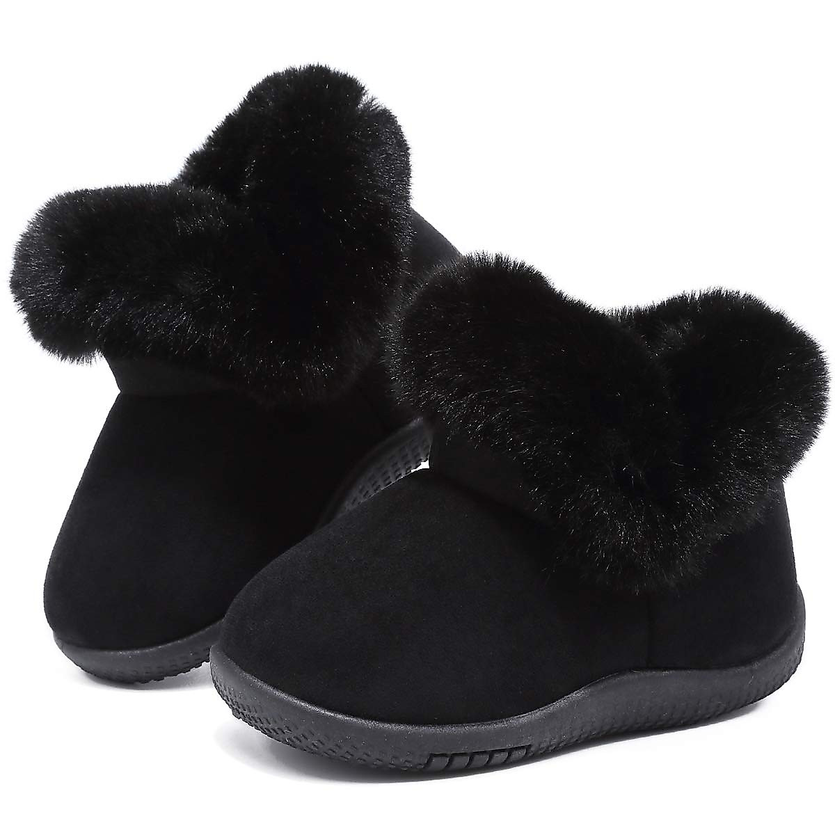 KEESKY Toddler Boots for Girls Suede Warm Fur Lined Ourdoor Footwear Black Size 3.5 M Toddler