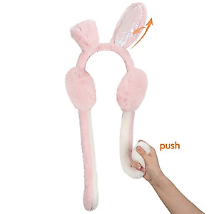 Surblue Foldable Cute Rabbit Moving Earmuffs Winter Warm Outdoor Ear Covers Headband Fur Earwarmer Pink