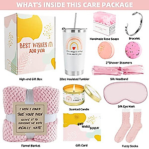 Get Well Soon Gifts, 12 Pcs Care Package Get Well Gift Basket for Sick Friends After Surgery, Feel Better Self Care/ Sympathy Gifts Thinking of you Box for Women Mom Her w/Pink Blanket
