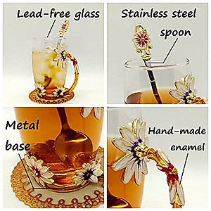 Glass Tea-Cup with Spoon, 12oz Leed-Free Enamel Coffee Mug is for Water Milk Juicer Beer; Tea-Health Cup Gift Women Her Men Birthday Teacher Girl-Friend in Lover Box Tiny Card, 3.5 x 2.5 x 4.8inches