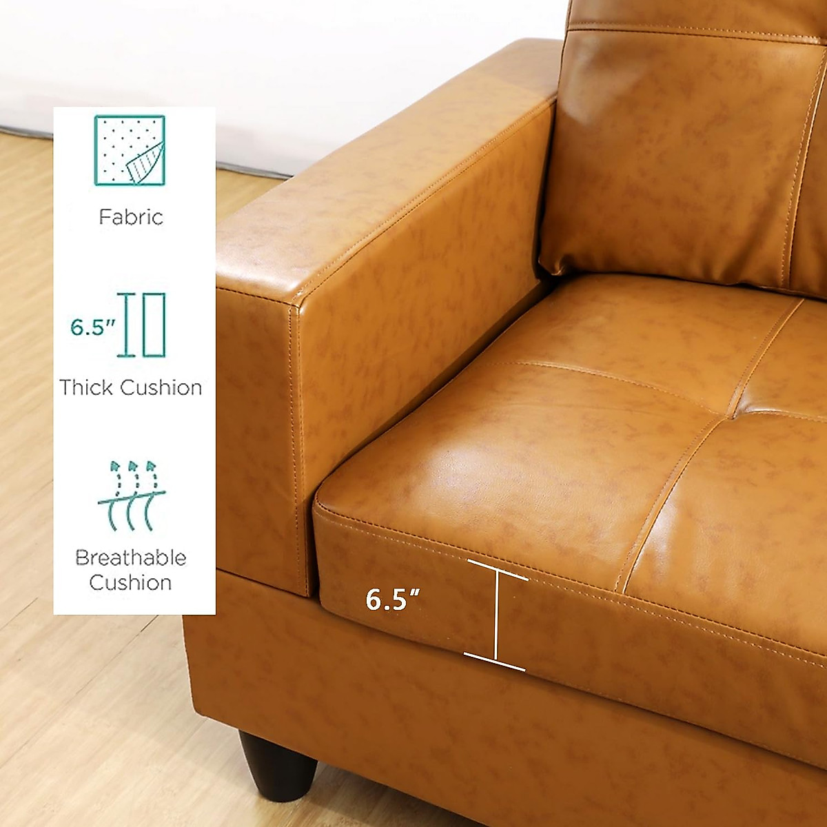 A Ainehome Living Room Sofa Set 2 Pieces Sectional Sofa Set, L-Shape Sofa Faux Leather Couch with Chaise for Living Room/Office/Apartment (B-Ginger, Right Hand Facing)