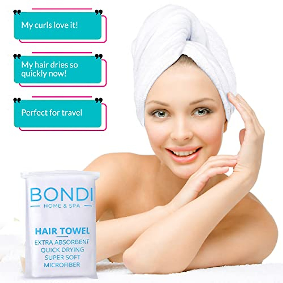 BONDI HOME SPA Microfiber Hair Towel - Extra Large Wet Hair Towel Wrap (42 x 22) - Anti-Frizz, Fast Hair Drying Towel - Perfect for Long, Thick or Curly Hair (Rectangle)