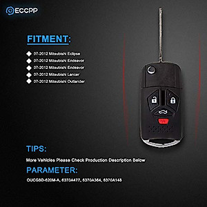 ECCPP OUCG8D-620M-AUncut Keyless Entry Remote Control Car Key Fob Shell Case Replacement for 07-12 for Mitsubishi Eclipse Endeavor Endeavor Lancer Outlander OUCG8D-620M-A (Pack of 2)