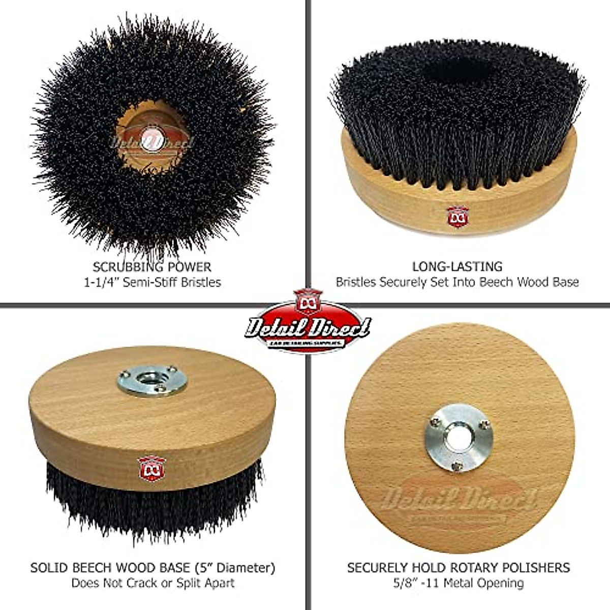 DETAIL DIRECT Carpet Shampoo Scrub Brush, 5'' Wood Block Brush for Rotary Buffers - Polishers