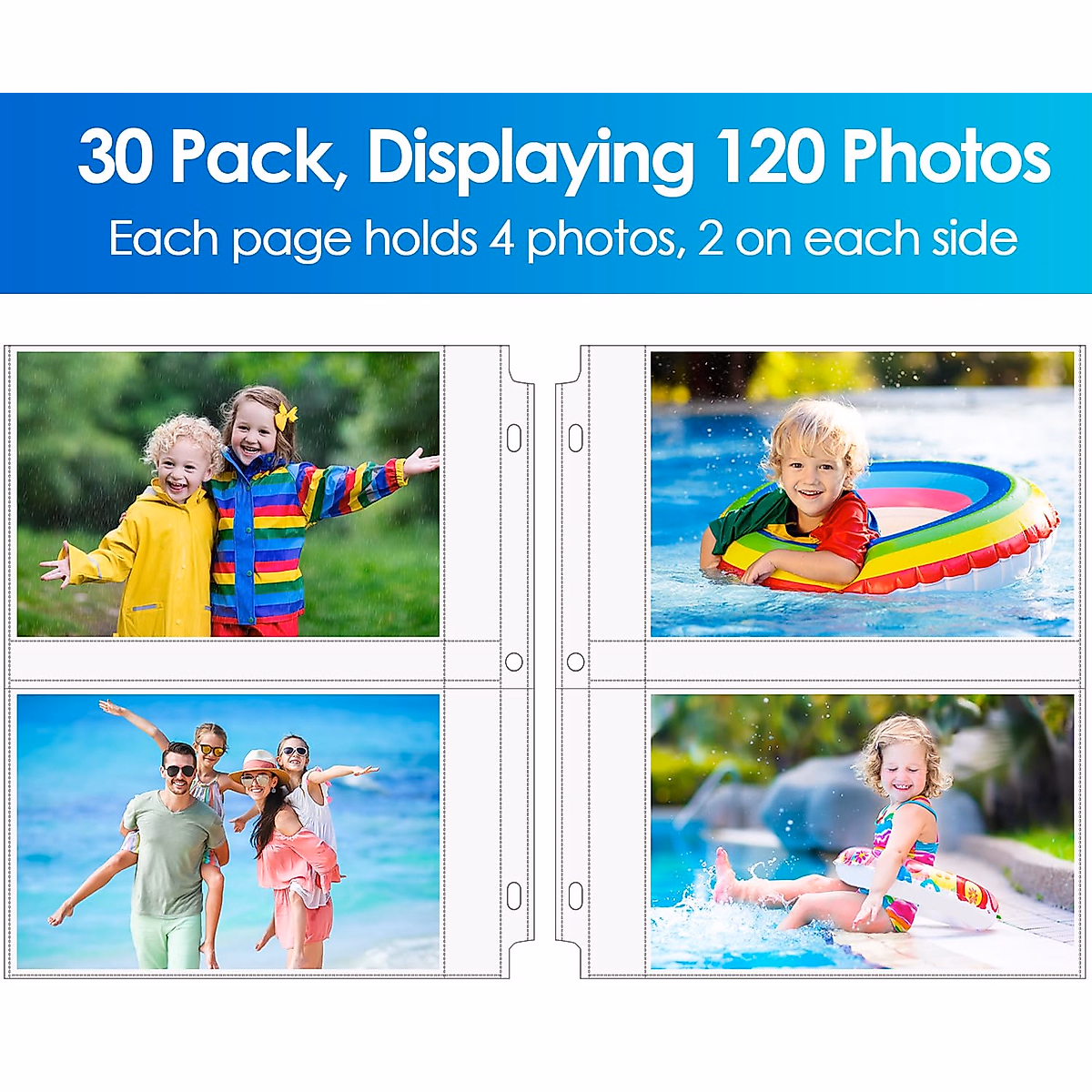 MaxGear 30 Pack 5 x 7 Photo Sleeves for 3 Ring Binder, Heavy-Duty Archival Photo Page Protectors Holds 120 Pictures, 2-Pocket Clear Picture Album Refill Pages