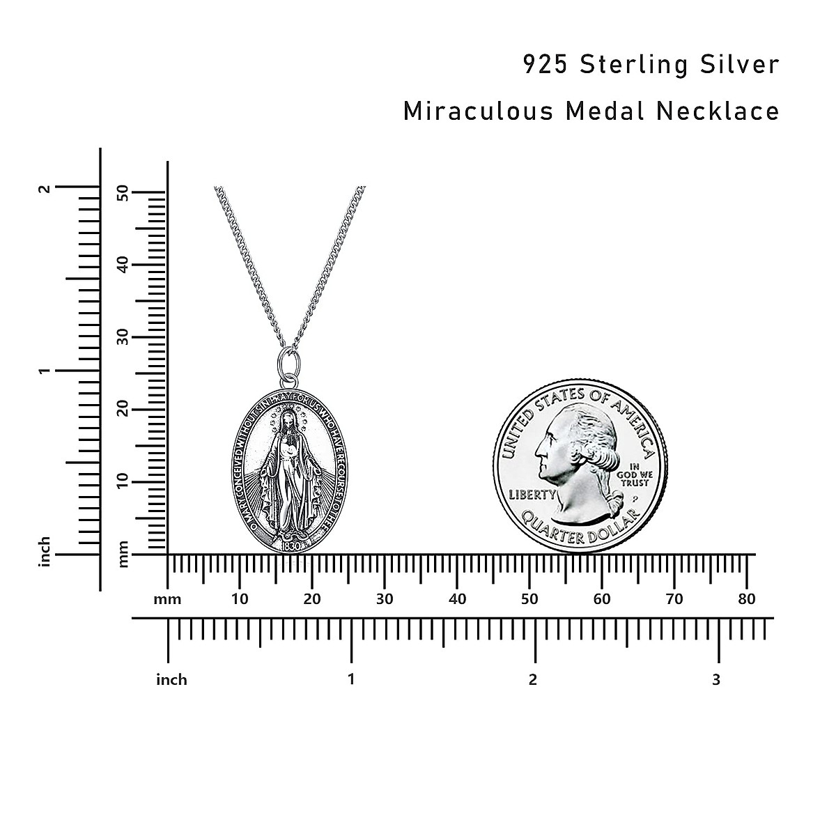 Rnivida 925 Sterling Silver Miraculous Medal Necklace, Catholic Our Blessed Mother Virgin Mary Oval Pendant Necklace for Women