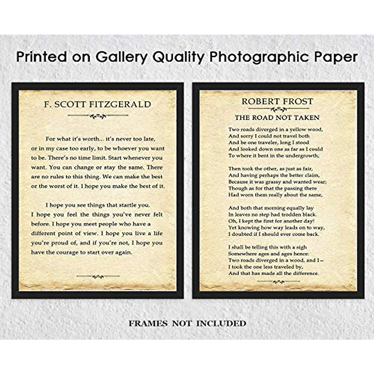 Positive Affirmations Wall Decor for Kids: Robert Frost, F. Scott Fitzgerald Set of 2, 11x14 Inspirational, Motivational Poster & Motivational Wall Art Office Decor for Men & Women