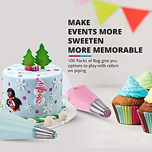 Riccle Piping Bags and Tips set - 12 Inch 100 Thickened Icing Bags and Tips Set - Pastry Bags for Frosting with 6 Piping Tips, 2 Couplers, 2 Icing Bags Ties - Frosting Piping Kit for Cake Decorating