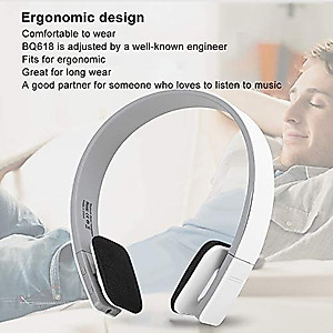 ASHATA Bluetooth Headphones,Wireless HiFi Stereo OverEar BT Headset,Ergonomic Noise Cancelling Sports Earphones with Builtin Microphone,Heavy Bass Sound,for Running/Fitness/Cycling (White)