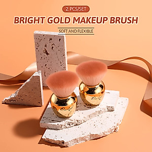Oneleaf Kabuki Makeup Brushes Premium Synthetic Flat Foundation Kabuki Makeup 2 Pcs Brush Set, Golden (Flat)