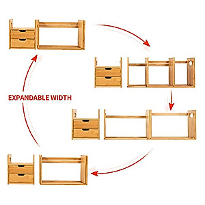 Ollieroo Natural Bamboo Desk Organizer with Extendable Storage for Office and Home, CD Holder Media Rack