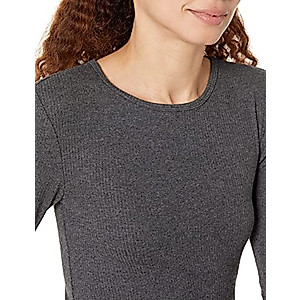 Amazon Essentials Women's Slim-Fit Layering Long Sleeve Knit Rib Crew Neck (Available in Plus Size), Pack of 2, Black/Charcoal Heather, Large