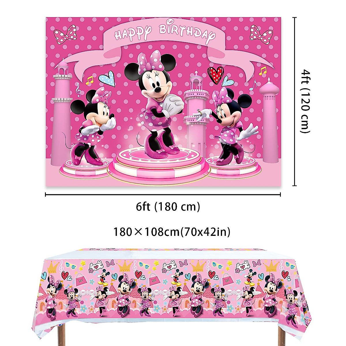 ANDXIN Pink Cartoon Mouse Backdrop, Tablecloth, Birthday Party Decorations, Vinyl, Environmentally Friendly Materials, 6x4FT, 70x42in