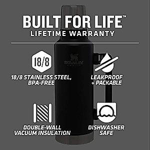 Stanley Classic Vacuum Insulated Wide Mouth Bottle - BPA-Free 18/8 Stainless Steel Thermos for Cold & Hot Beverages – Keeps Liquid Hot or Cold for Up to 24 Hours – Matte Black, 2 QT